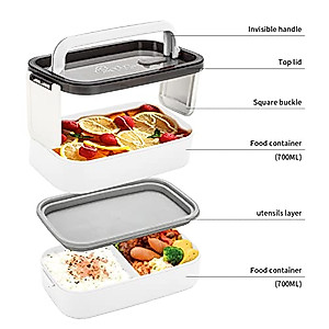 PVSpro JUST FOR YOU Bento Box Set with Insulated Tote, Mug & Cutlery Set, Stackable Bento Box for Lunch, Bento Kit Lunch Box with Handle, Large Bento Lunchbox Container, Japanese Bento (White)