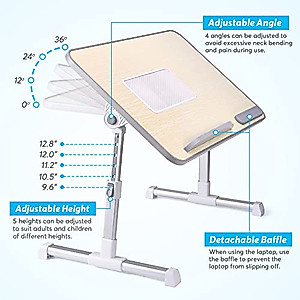 Slendor Laptop Desk Adjustable Laptop Stand Foldable Bed Table Portable Lap Desk Folding Notebook Stand Reading and Writing Holder Breakfast Tray with Drawer and Cooling Fan for Couch Sofa Floor