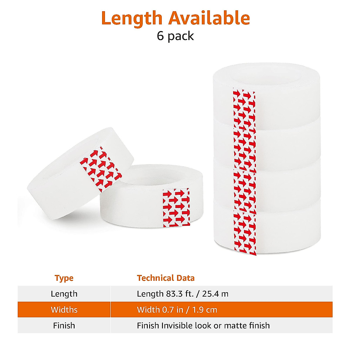 Amazon Basics Matte-finish Tape, Engineered for Repairing, Tape Refills, 3/4" x 27.8 yds, 6 Pack
