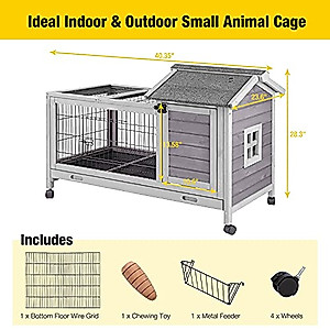 Aivituvin Rabbit Hutch Indoor Rabbit Cage Outdoor Bunny Hutch Guinea Pig Cage with Removable Wire Floor & Wheels
