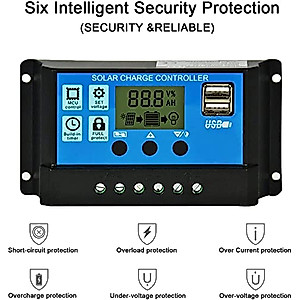 Jtron Solar Charge Controller, Solar Panel Battery Intelligent Regulator with Dual USB Port 12V/24V Auto Paremeter Multi-Function Adjustable LCD Display (YJSS-20A)