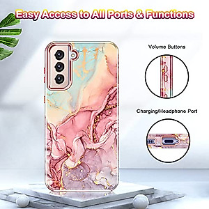 Btscase for Samsung S21 FE 5G 2022 Case, Marble Pattern 3 in 1 Heavy Duty Shockproof Full Body Rugged Hard PC+Soft Silicone Drop Protective Women Girl Cover for Samsung Galaxy S21 FE 5G, Rose Gold