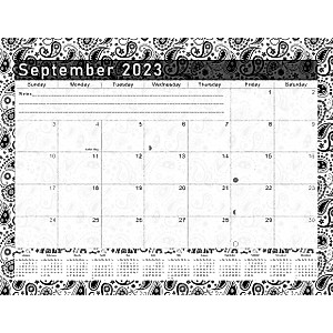 2023-2024 Monthly Spiral-Bound Wall/Desk Calendar - 16 Months Desktop/Wall Blotter Calendar/Planner - (Black&White Paisley - Edition #011)