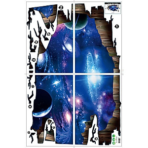 Blue Purple Galaxy Wall Decals, Removable Sticker,The Art Magic 3D Milky Way Dreamscape Home Decor (4 Sheets)