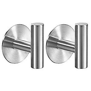 Adhesive Towel Hooks Heavy Duty Wall Hooks Stainless Steel Waterproof Shower Towel Hooks, Coat Hooks for Hanging Clothes, Door Hooks Adhesive Hooks for Bathroom- 2 Pack, Silver