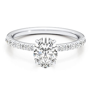 GLAM AND GEMS 1/4 Carat Lab Grown Diamond and 2 1/3 Carat Oval Cut Moissanite Engagement Ring for Women in 14k White Gold (G-H, VS, cttw) Anniversary Promise Ring Size 6