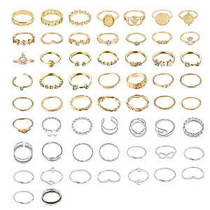 FUTIMELY 62-101Pcs Vintage Knuckle Rings Set Stackable Midi Rings for Women Teen Girls Bohemian Gold&Silver Rings Crystal Joint Finger Rings Pack (58Pcs)