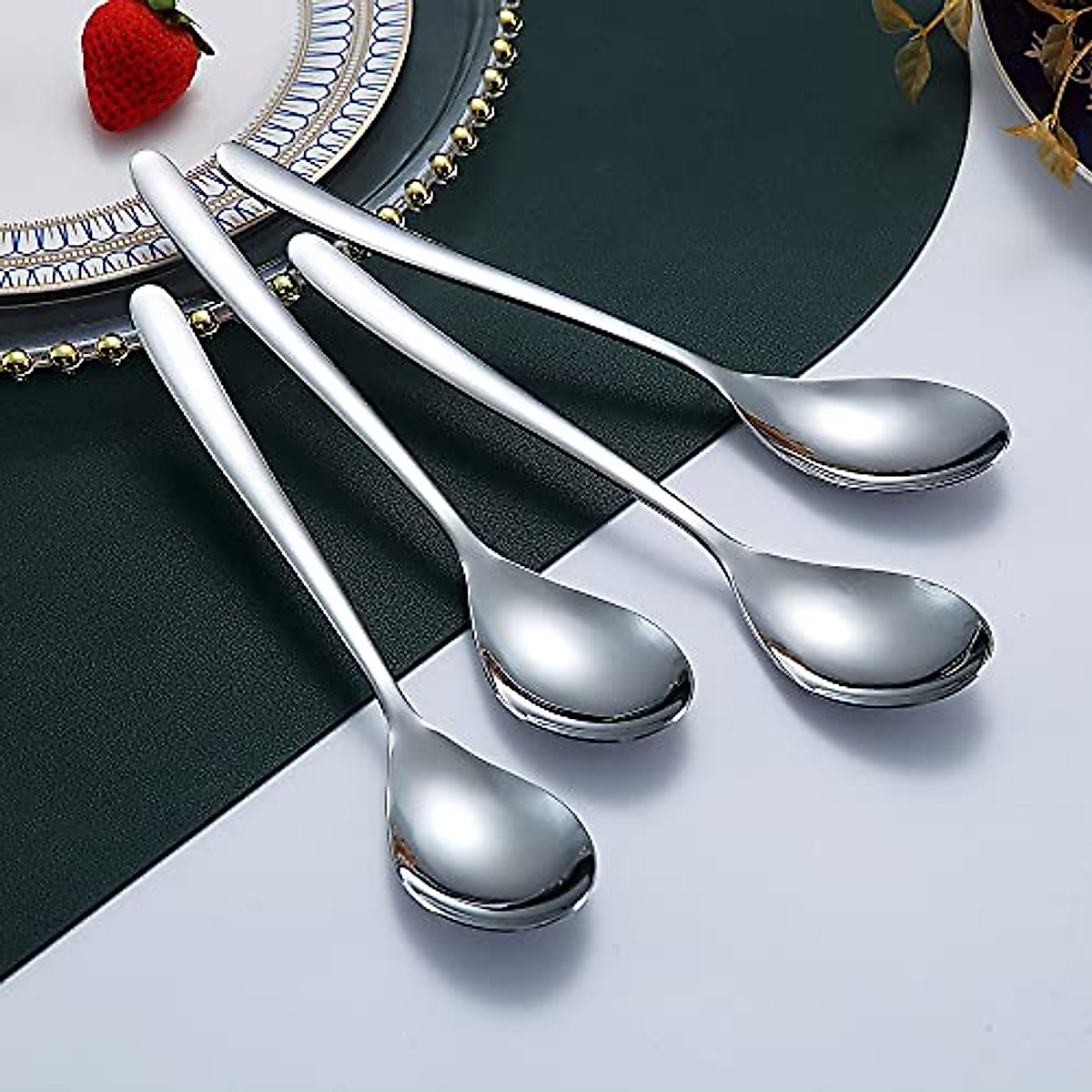 Dinner Spoons 6 Piece, 8.1'' Stainless Steel Tablespoons, Soup Spoons, Dessert Spoons, Spoons Silverware for Home, Kitchen or Restauran,Dishwasher Safe (Silver)