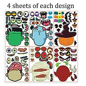 Halloween Stickers Crafts for Kids - Pumpkin Zombie Mummy - Party Games Favors Supplies Decorations 24Ct