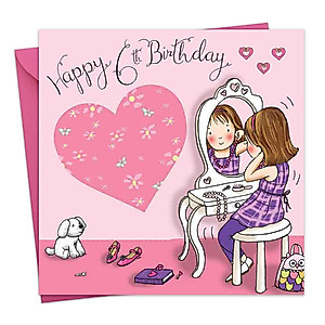 Twizler Happy 6th Birthday Card, Multicolor, 6.1 x 6.1 in