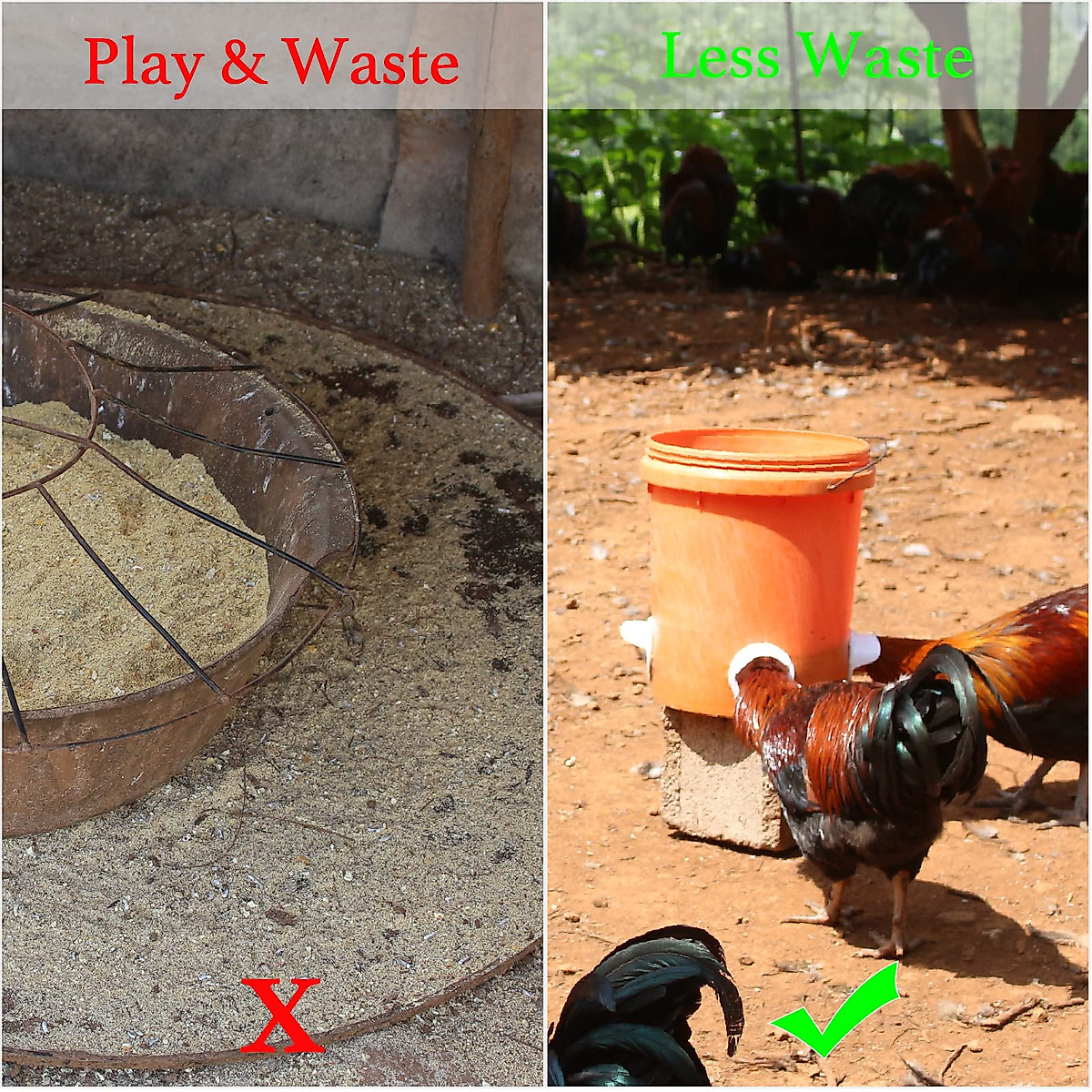 Chicken Feeder and Waterer Kit, 6 PCS Poultry Feeders No Waste and Chicken Water Cups for Buckets Barrels