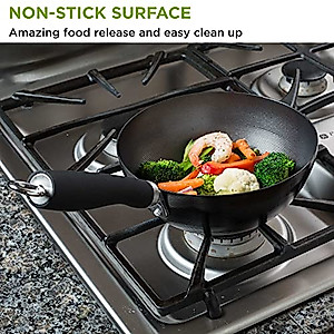 Ecolution Non-Stick Carbon Steel Wok with Soft Touch Riveted Handle, 8",Black