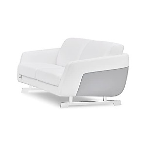 Zuri Furniture Modern Armondo Sofa in Two Tone White Microfiber Leather and Grey Accent