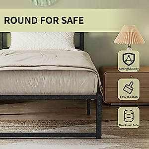 Noillats Twin Size Bed Frame, Heavy Duty Metal Platform Bed Frame with Headboard, 10" Under Bed Storage Space, No Box Spring Needed, Gray Black.