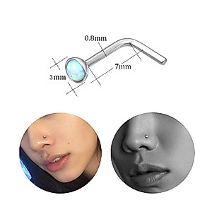 Piercingpops 12PCS 20g Tiny CZ Opal Nose Bone/L Shaped/Nose Screws Stud Stainless Steel Nose Ring Set Body Jewelry Piercing (12PCS - 3mm Opal & CZ（L Shaped Style）)