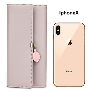 YALUXE Wallet for Women RFID Blocking Genuine Leather Leaf Pendant Snap Card Holder Organizer Zipper Coin Purse