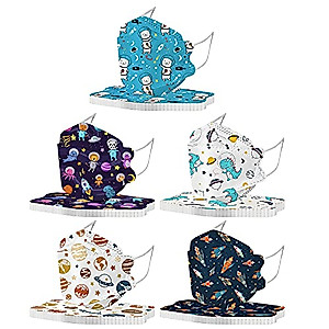 HEALT 50Pcs Kids Disposable Face_Masks with Designs ,4-Ply Printed 4D Facemasks with Nose Wire for Boys Girls School Outdoor (KF_94_Kid, Space_1) 50 Count (Pack of 1)