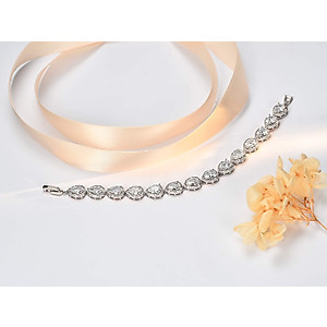 SWEETV Teardrop Wedding Bridal Bracelets for Brides, Crystal Rhinestone Cubic Zirconia Tennis Bracelets for Women Prom, Bridal Jewelry, Silver