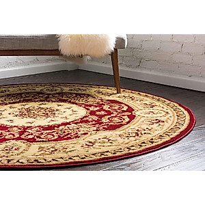 Unique Loom Versailles Collection Traditional Classic Medallion Motif Area Rug (6' 0 x 6' 0 Round, Burgundy/ Ivory)