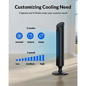 NIUVUIN Tower Fan, 33-Inch Cooling Fans That Blow Cold Air Portable Space-Saving Bladeless Fan 3 Modes 3 Speeds 12-Hour Timer 70° Oscillating Quiet Tower Fan with Remote for Bedroom and Home Office