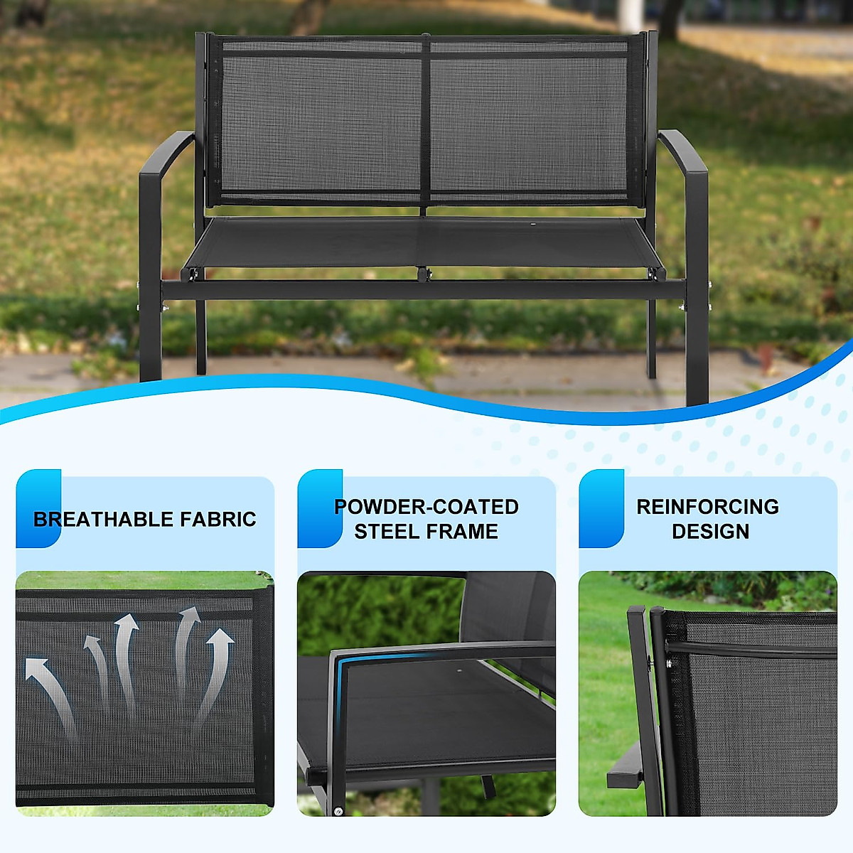 PayLessHere 4 Piece Outdoor Conversation Set for Patio Lawn Poolside with Glass Coffee Table Tempered Glass Tabletop Waterproof Set Textile Modern Conversation Set