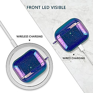 AIIEKZ Compatible with AirPods 3 Case Cover with Butterfly Keychain and Lanyard, Colorful Laser Water Drop Design Hard PC Protective Case for AirPods 3rd Generation Case 2021 (Glittery Purple)