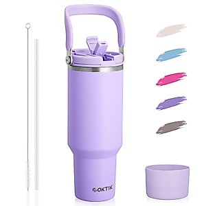 COKTIK 40 oz Tumbler with Handle and Straw, Double Insulated Tumblers with Flip Straw and Top Handle, Leakproof Tumbler, Stanley Cup, Insulated Water Bottle (Mauve)