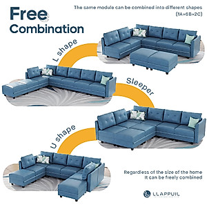 LLappuil Modular Sectional Sofa, Convertible U Shaped Couch with Storage, Faux Leather Fabric Waterproof Sectional Couch for Living Room, 86.2" Width, 5 Seat Modular Sofa, Navy Blue