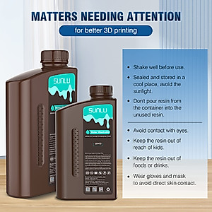 SUNLU Water Washable Resin 2000g, Fast Curing 3D Printer Resin for LCD DLP SLA Resin 3D Printers, 395 to 405nm UV Curing 3D Printing Liquid Photopolymer Resin, Low Shrinkage High Precision, 2kg, Grey