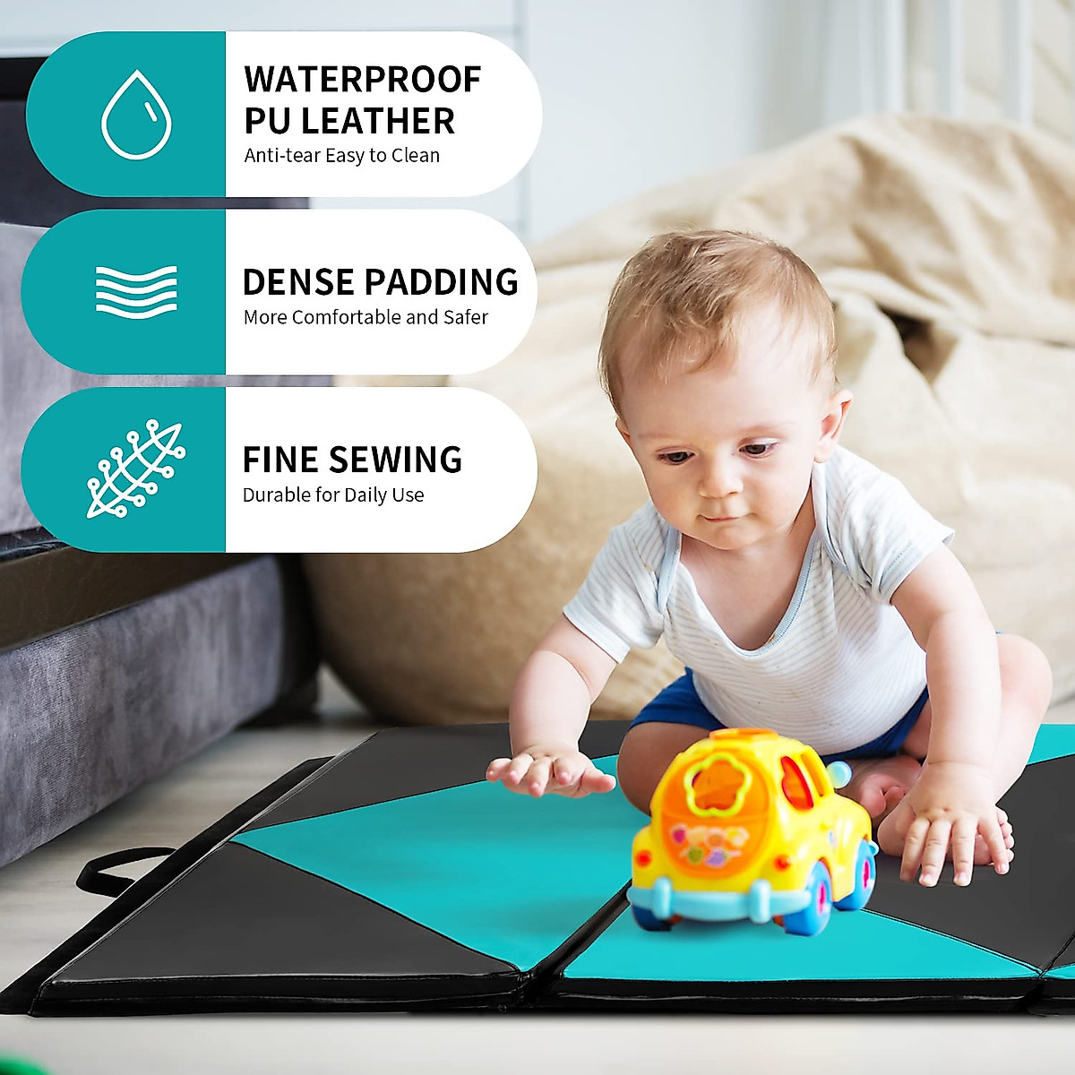 Sunoutife Gymnastics Mat, 3'x6'x2'' Folding Kids' Gymnastics Tumbling Mat with Carrying Handles for Home Gym Exercise & Play