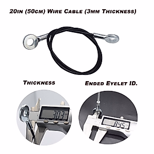 Bytiyar 10 pcs 20 inch (50cm) 3mm Thickness Galvanized Steel Wire Cable Eyelets Ended Short Rope Lanyard Safety Tether Chain Lock with Vinyl Coated Cover Black