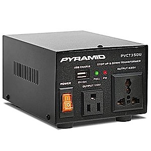 Pyramid Step Up and Down Converter -350 Watt Voltage Converter Transformer w/ USB Charging Port, UK Power Adapter, AC 110 / 120 to 220 / 240 Volt Vice Versa, 110V/120V/220V/240V Input Voltage PVCT350U