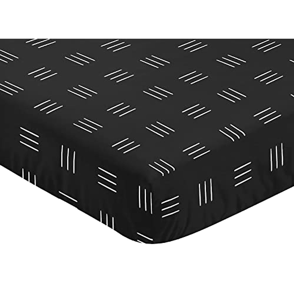 Sweet Jojo Designs Black and White Boho Mudcloth Boy or Girl Fitted Crib Sheet Baby or Toddler Bed Nursery - White Black Bohemian Woodland Tribal Southwest Mud Cloth Hatch Gender Neutral Triple Line
