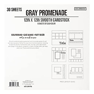 Colorbok - 71880A Smooth Cardstock Paper Pad, 12" x 12", Gray Promenage