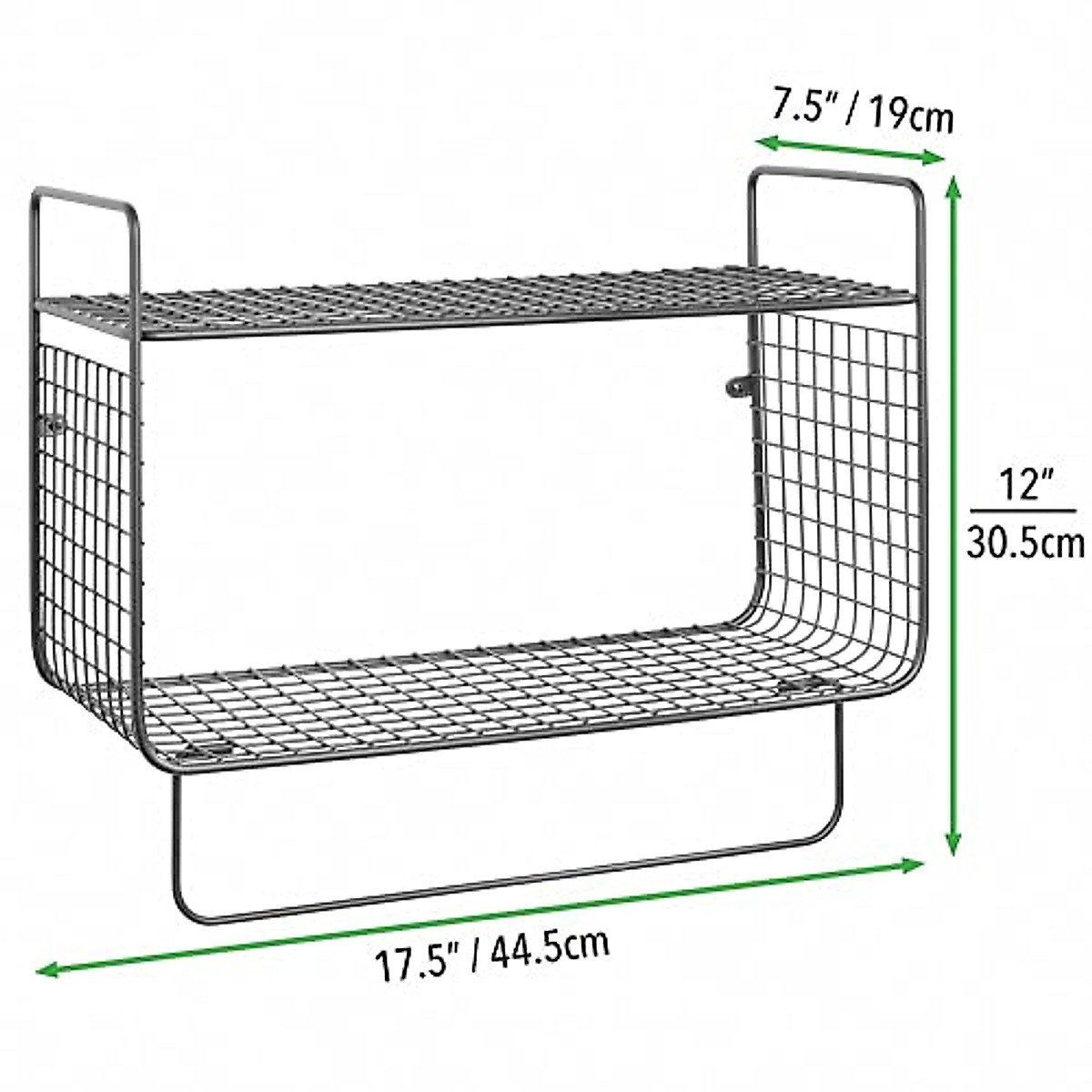 mDesign Steel Wall Mount Towel Rack Storage Organizer Shelf Holder with Towel Bar - for Bathroom, Laundry Room, Kitchen, Garage - Holds Hand Towels, Washcloth - Concerto Collection - Graphite Gray