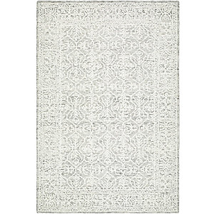Hauteloom Yadid Wool Living Room, Bedroom Area Rug - Traditional - Light Silver, Off White, Silver Gray - 6' x 9'