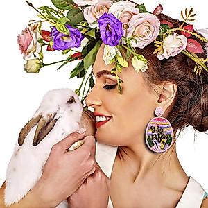 MOLOCH Easter Earrings for Women Easter Bead He IS Risen Earrings Colorful Beads Sequins Egg Dangling Earrings Spring Holiday Jewelry Girls Gift (pink)