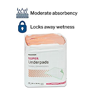 McKesson Super Disposable Underpads, 30" x 30", Polymer, Fluff, Non-Woven, 150 Count