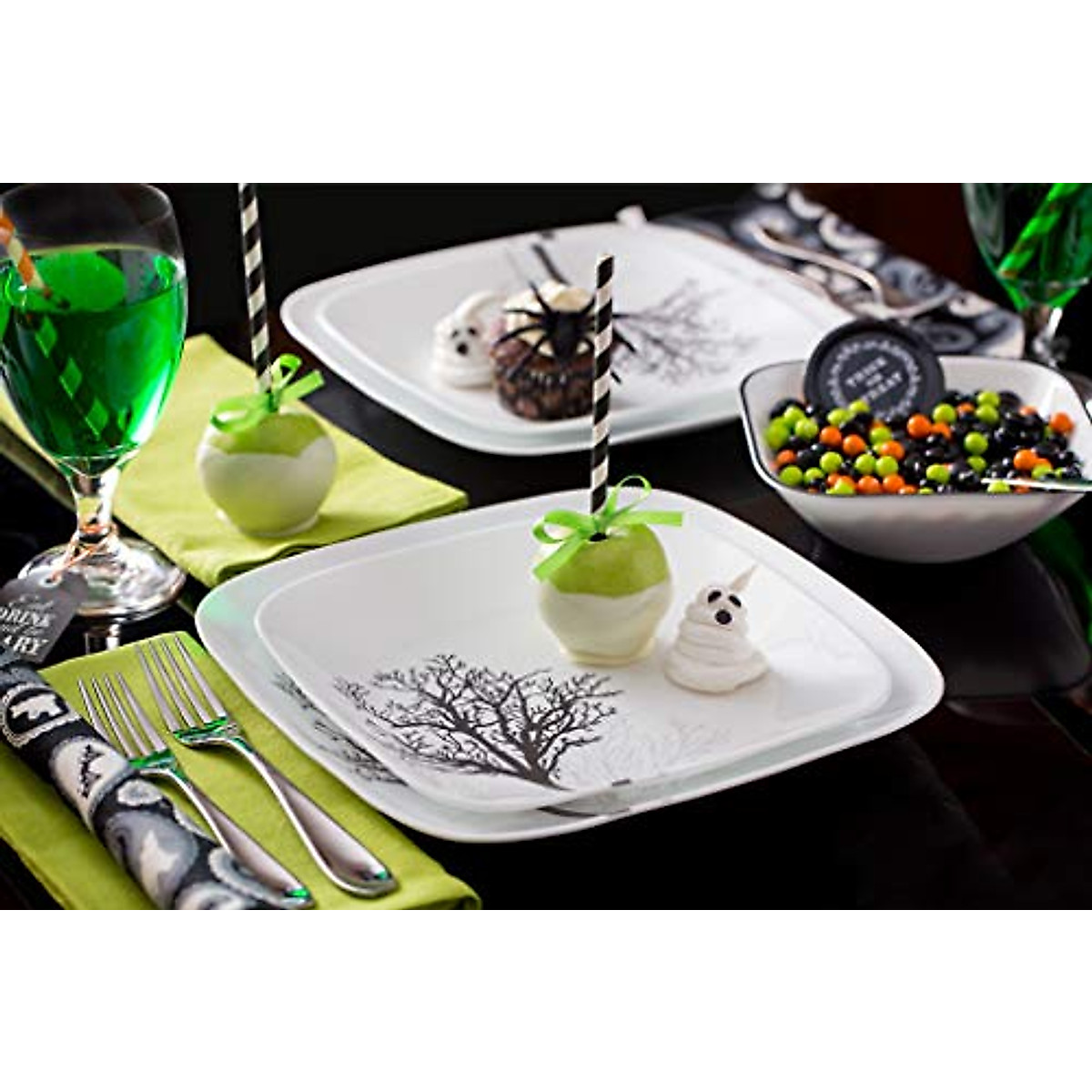 Corelle Vitrelle 18-Piece Service for 6 Dinnerware Set, Triple Layer Glass and Chip Resistant, Lightweight Square Plates and Bowls Set, Timber Shadows