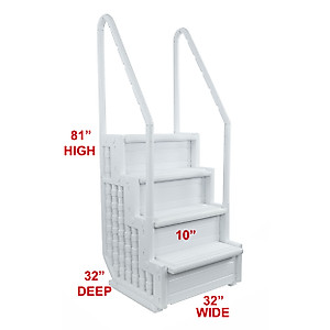 Aqua Select Everest in Pool Step and Outside Flip Up Ladder System | White | for Above Ground Swimming Pools | Wide Steps for Added Stability | Safety Stairs Capacity Up to 350 lbs