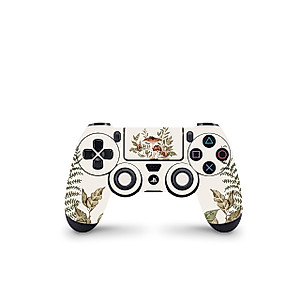 ZOOMHITSKINS Compatible with PS4 Controller Skin, Mushroom Forrest Vintage Beige Leaves, Durable, Vinyl, Made in The USA