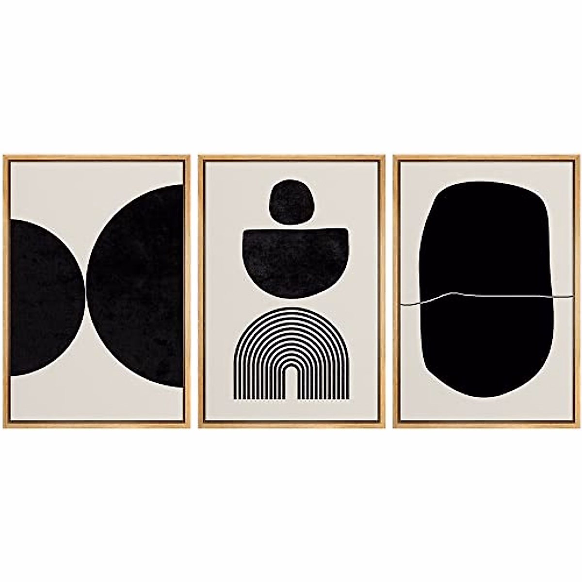 SIGNLEADER Framed Canvas Print Wall Art Set Array of Circles and Semi-Circles Abstract Shapes Illustrations Modern Art Minimalist Black and White for Living Room, Bedroom, Office - 16"x24"x3 NATURAL