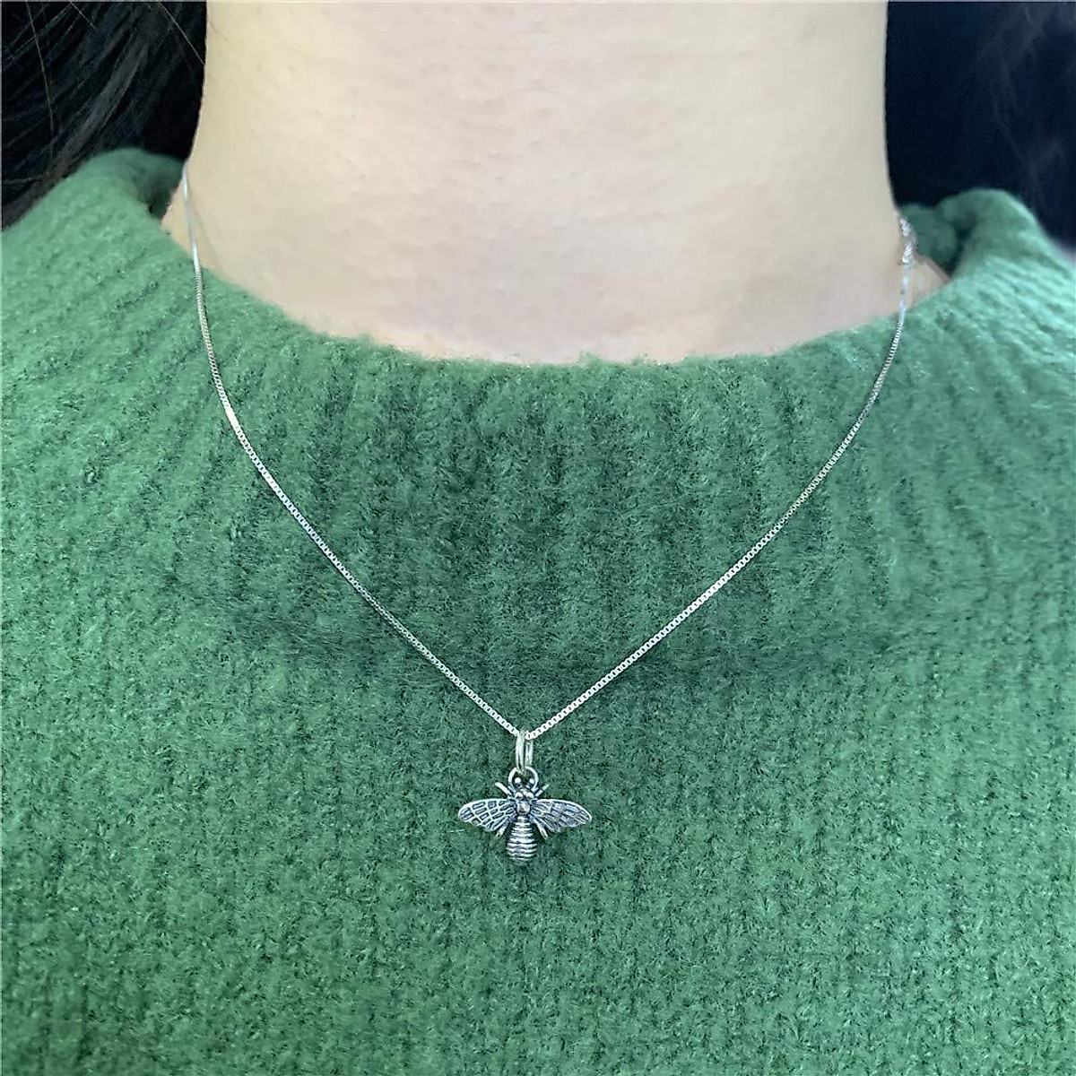 Dtja Vintage Bee Necklace for Women Girls Men 925 Sterling Silver Oxidized Charm Bumblebee Honeybee Pendant Choker Necklaces Adjustable Box Chain 18 inches Fashion Punk Retro Jewelry