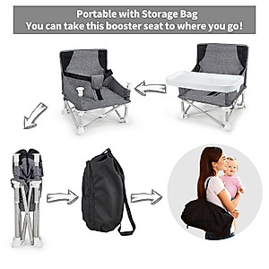 ANTEN Portable Booster Chair with Tray | Travel Booster Seat for Babies and Toddlers | Folding Booster Chair for Dining Table, Camping, Picnic, Beach, Grandma's | Indoor and Outdoor Baby Booster Chair
