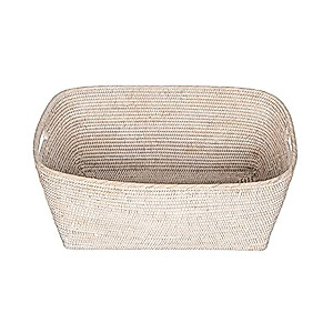 La Jolla Rattan Oblong Storage Basket, White-Wash, Large