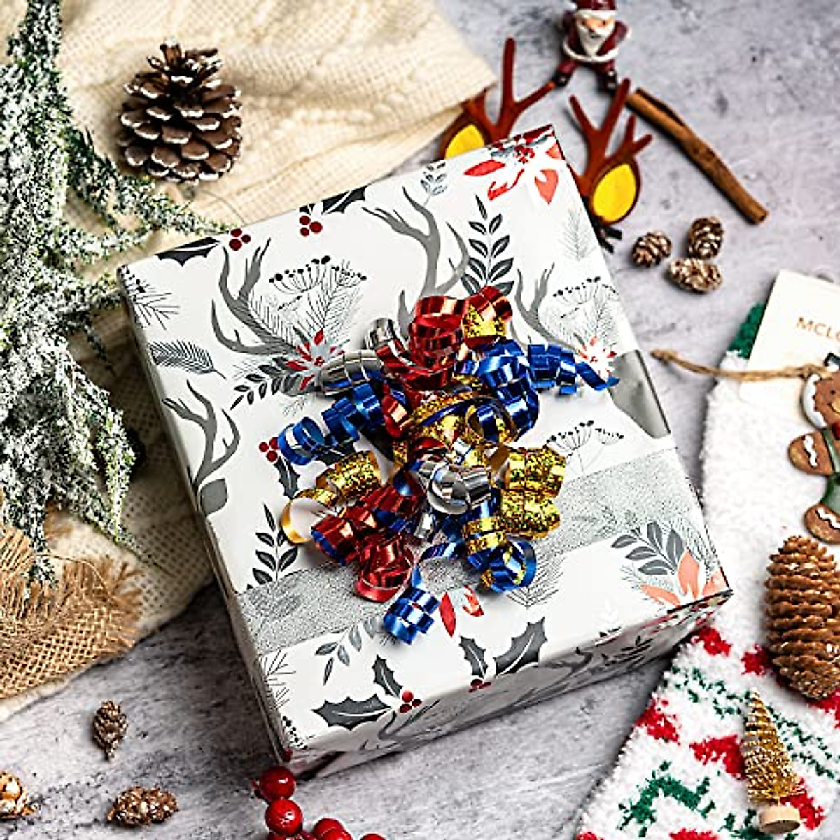 WRAPAHOLIC 12-Count Self-Adhesive Curly Bows Gift Wrap Accessory - Gold/Silver/Royal Blue/Red Curly Bows, Perfect for Christmas, Birthday, Holiday, Party Favors Decorations