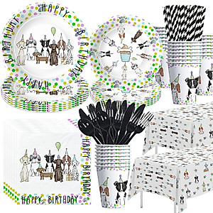 Xigejob Puppy Dog Birthday Party Supplies, Dog Party Decorations Tableware, Paper Plate, Cup, Napkin, Tablecloth, Cutlery, Straw, Puppy Dog Theme Birthday Baby Shower Decorations Dinnerware | Serve 24
