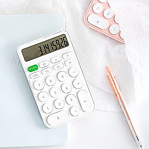 Benkaim White Desk Basic Cute Calculator, Small Portable Standard Calculator 12 Digit Dual Power Handheld Desktop Calculator with Large LCD Display and Sensitive Buttons