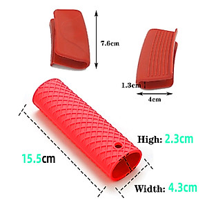 YouU 2 Pack Silicone Pot Holders and 2 Pack Silicone Hot Handle Holder Potholder Rubber Pot Handle Sleeve Heat Resistant for Cast Iron, Pans, Metal Frying Pans, Skillets, Griddles (Red)