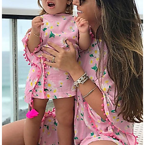 Douhoow Toddler Baby Girls Swim Cover-up Beach Sundress Summer Poncho Rash Guards (Pink, 1-2T)